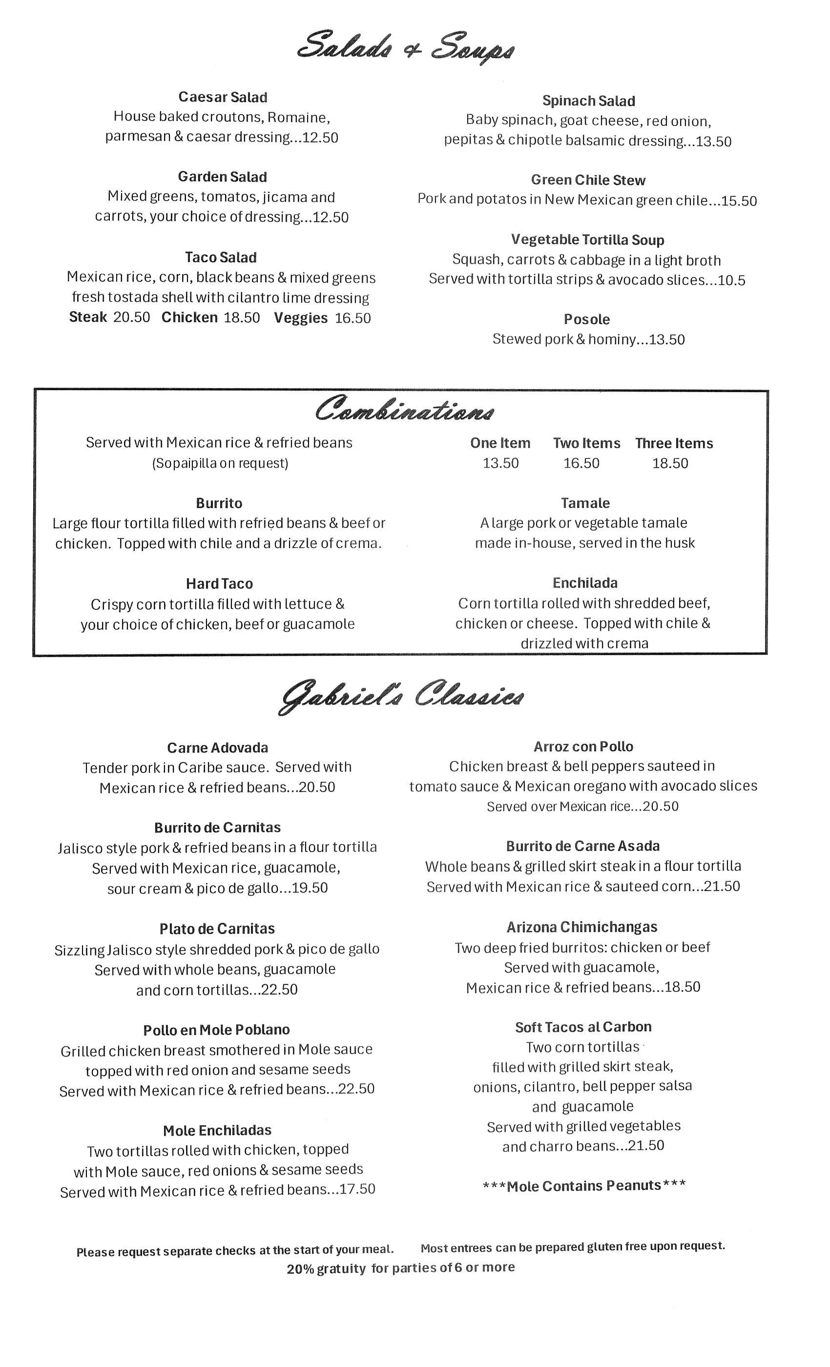Current Menus — Gabriel's of Santa Fe
