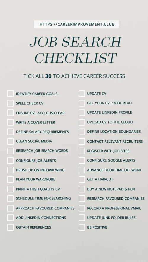 Free Printable - Job Search Checklist