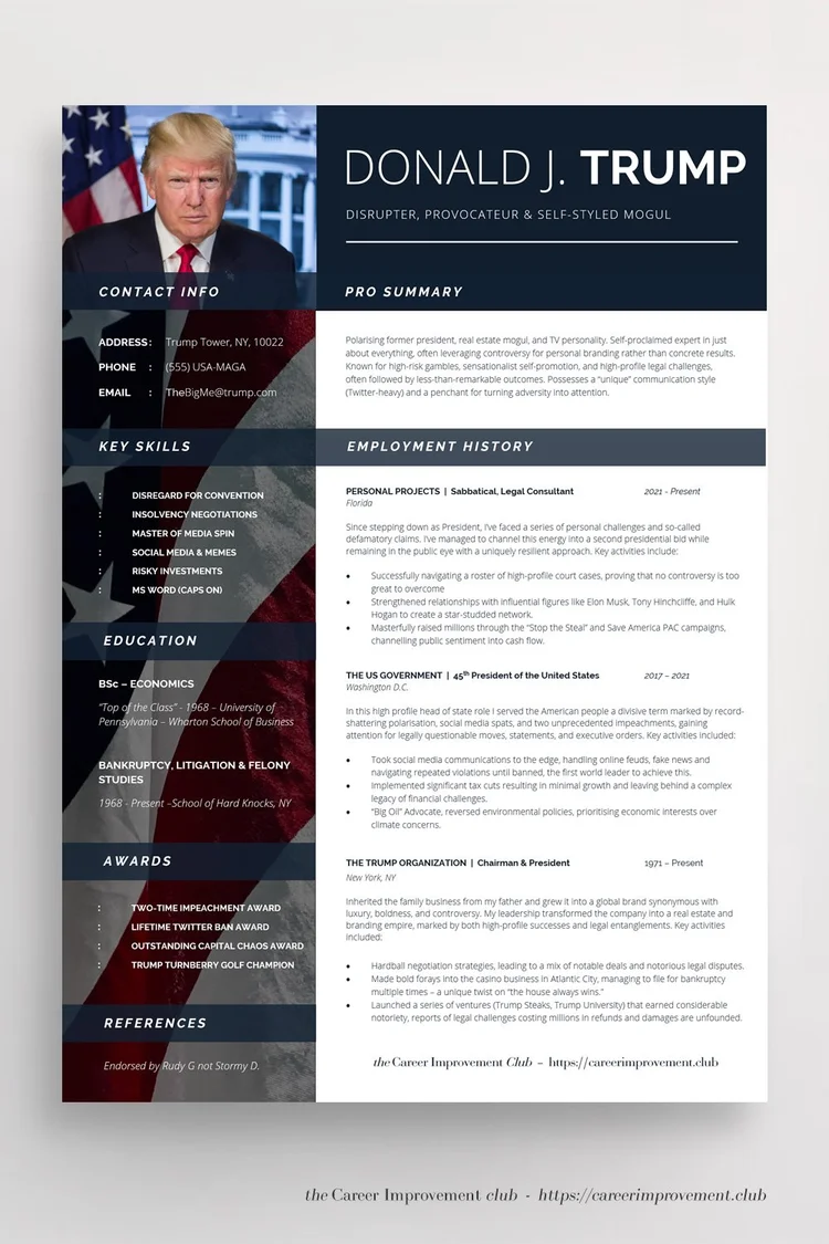 Donald Trump’s Résumé: A Satirical Take on his Career