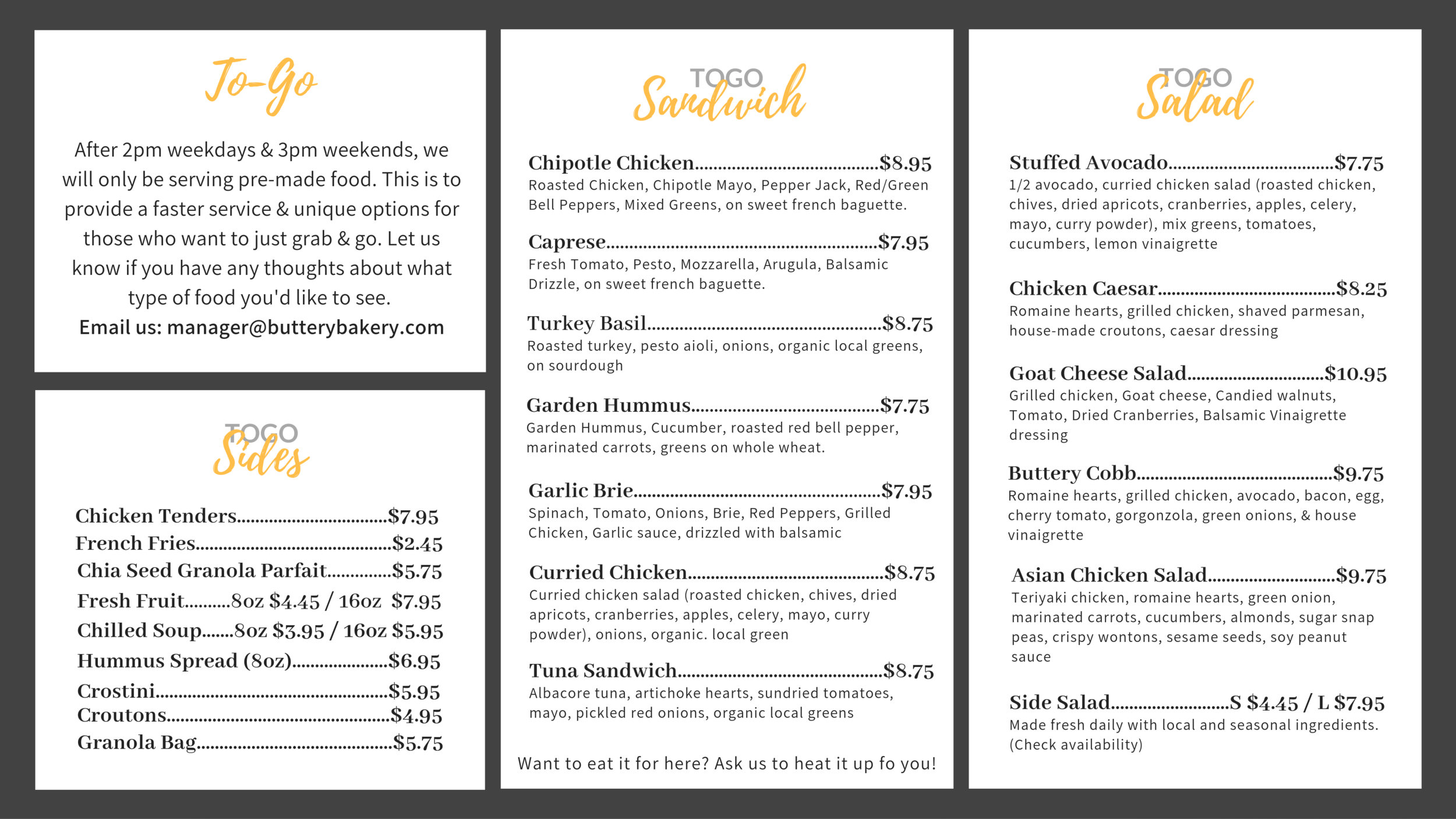 TV Menu — Buttery Bakery