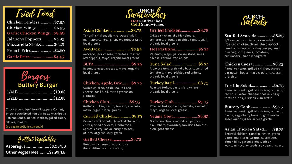 TV Menu — Buttery Bakery