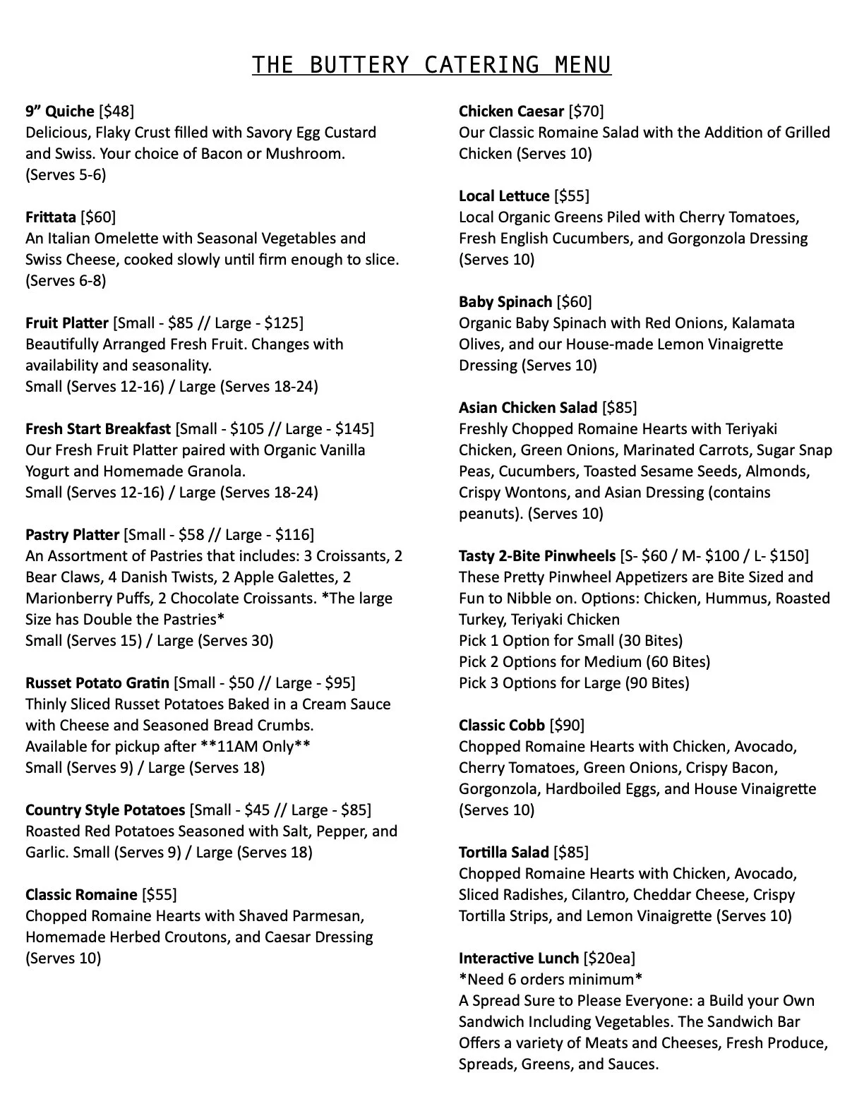 Catering — Buttery Bakery