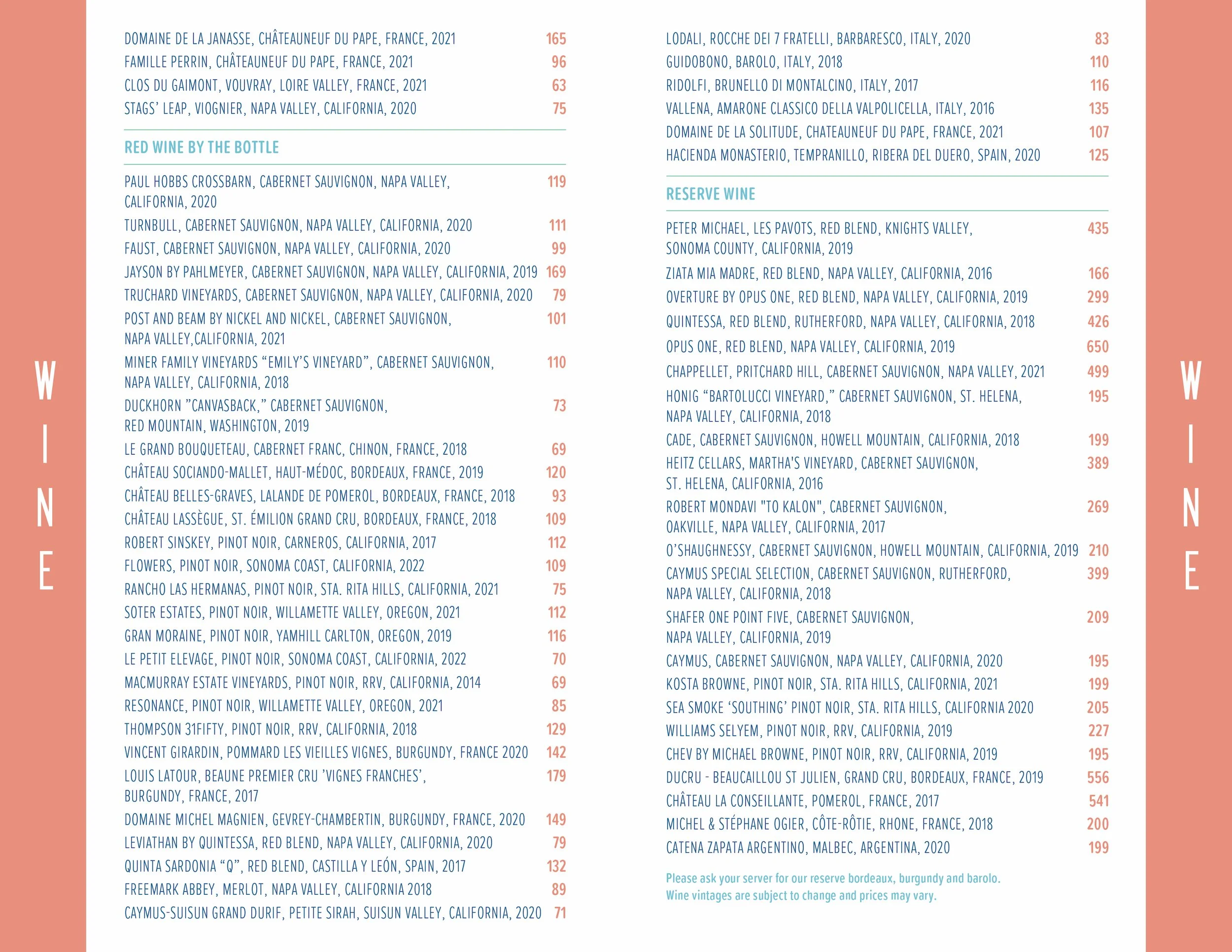 Wine List — Pescado Seafood Grill & Rooftop Bar