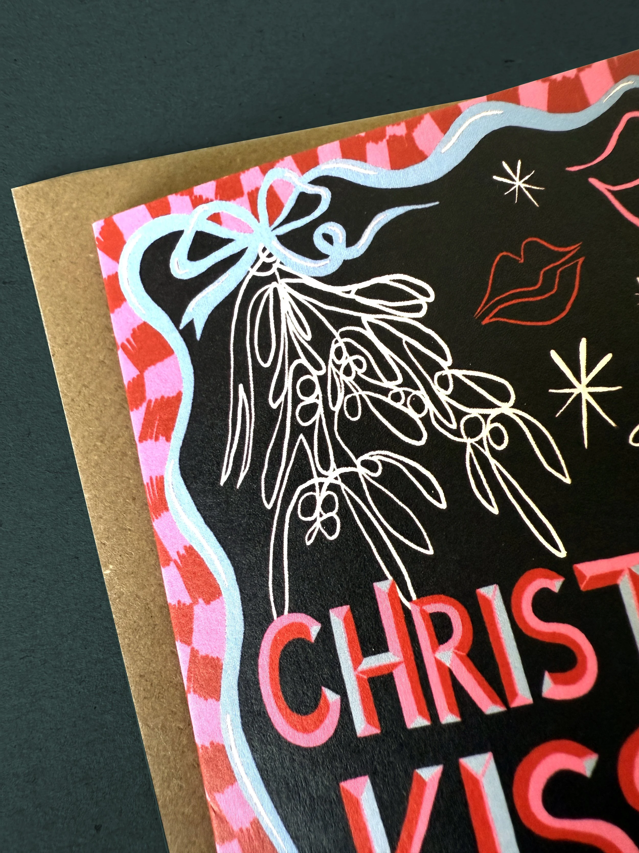 Modern Mistletoe Kisses Christmas Card With Kraft Envelope — Katie ...