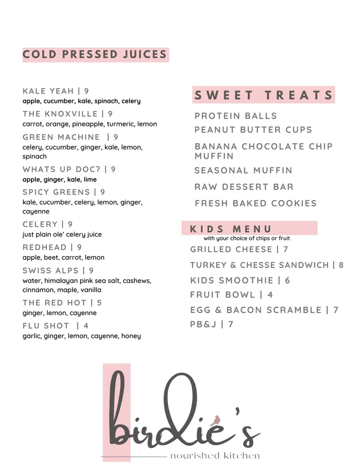 Birdie's Menu Hattiesburg — Kte. Nourished Kitchen