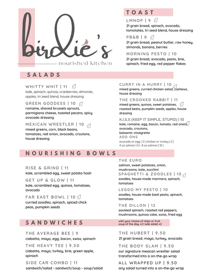 Birdie's Menu Hattiesburg — Kte. Nourished Kitchen
