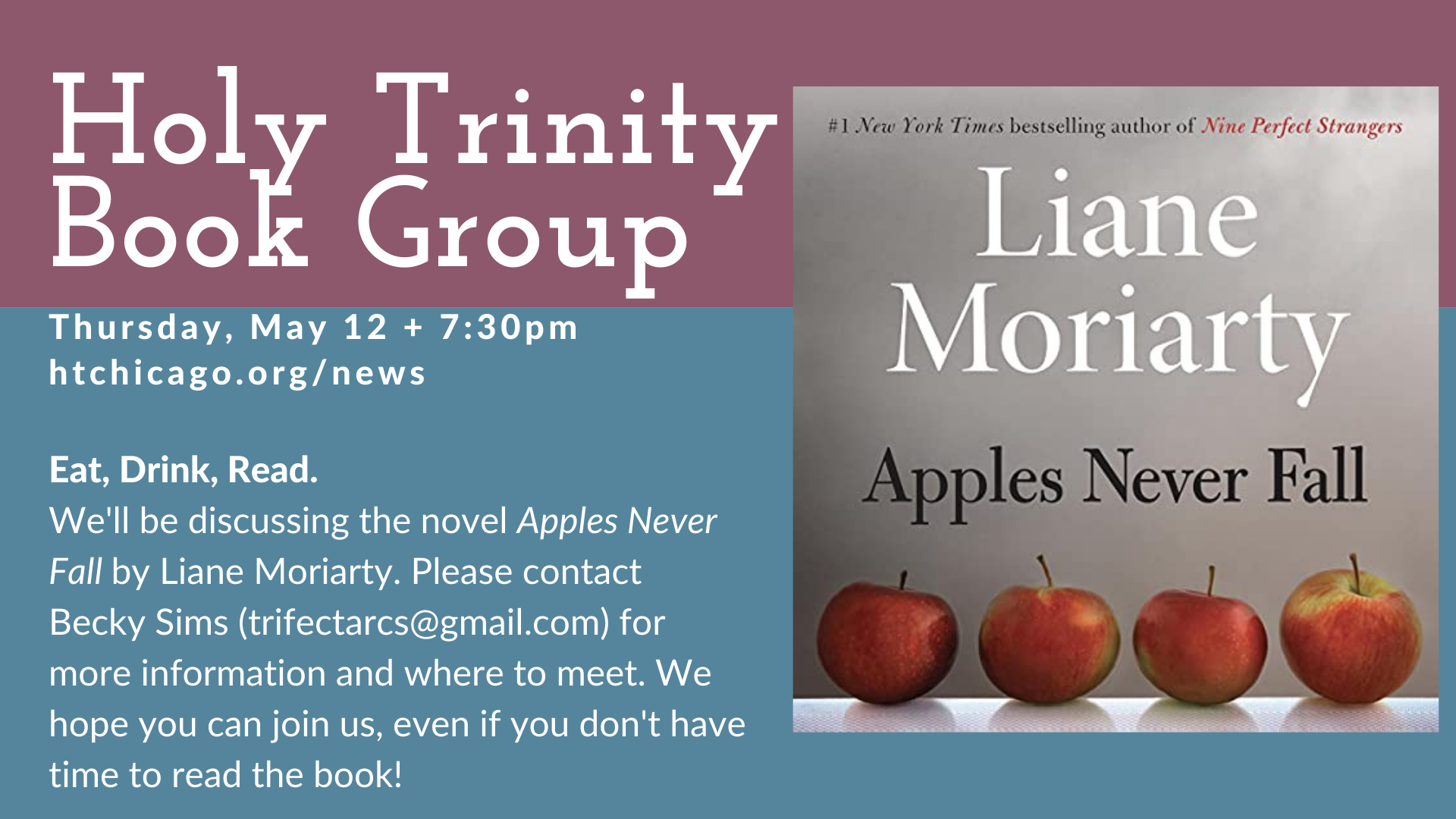 Holy Trinity Book Group: "Apples Never Fall" — Holy Trinity Lutheran Church