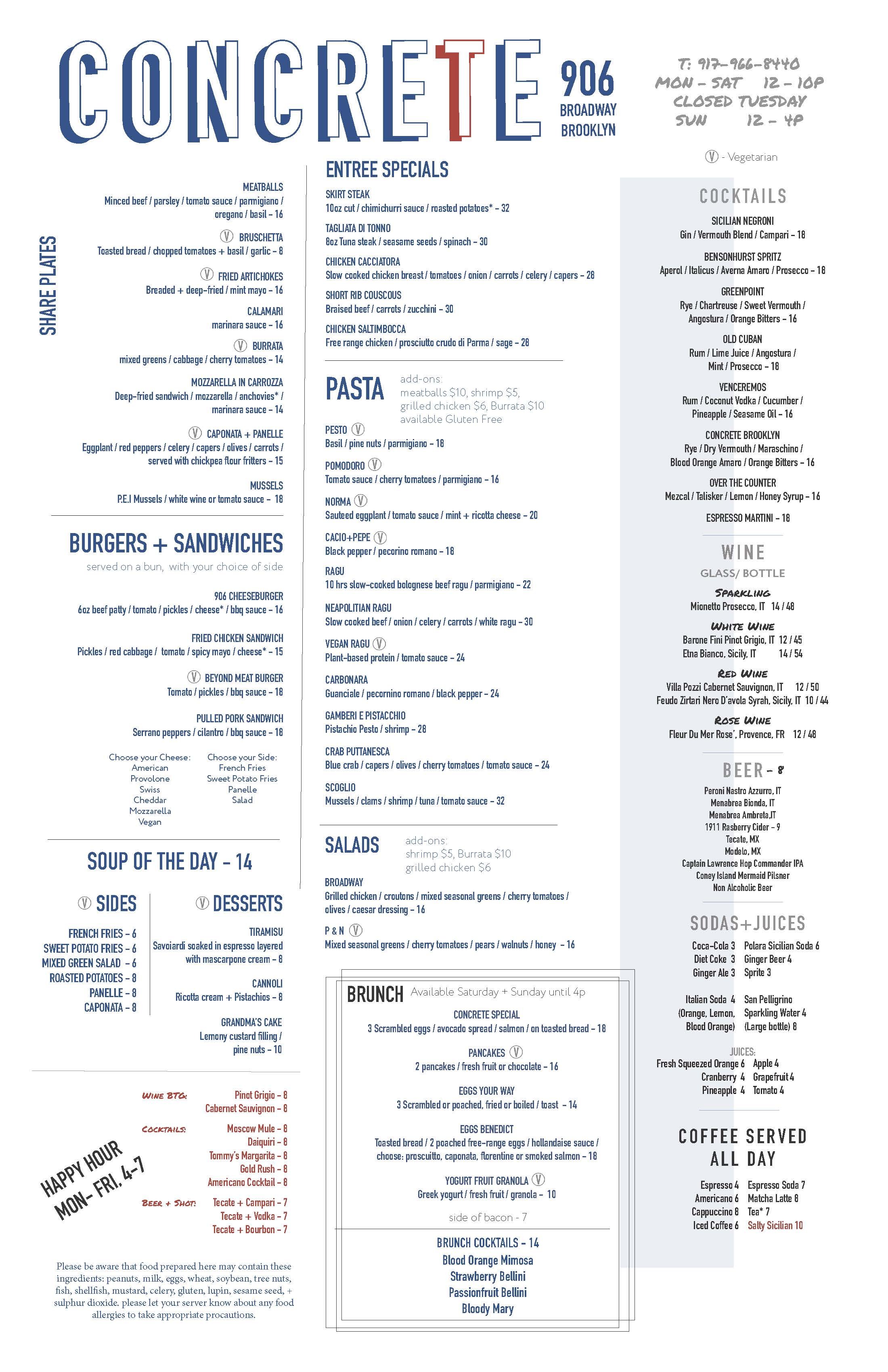Menu — CONCRETE BROOKLYNCONCRETE BROOKLYN - VENUE / SICILIAN EATERY ...