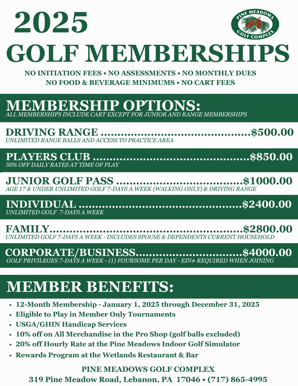 MEMBERSHIPS — Pine Meadows Golf Complex