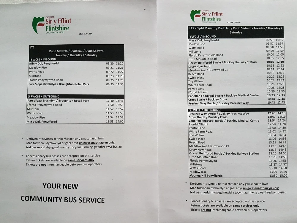 Your New Community Bus Timetable — Penyffordd Community Council
