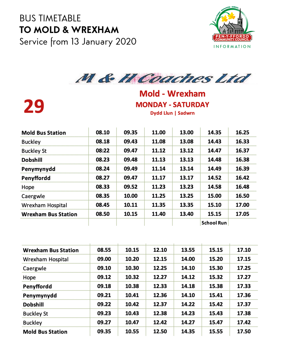 New Bus Timetables — Penyffordd Community Council