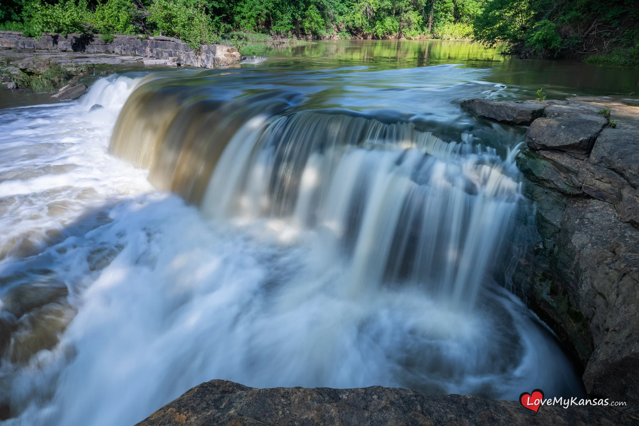 Santa Fe Lake Waterfall in Augusta, Kansas — 34th State Media LLC