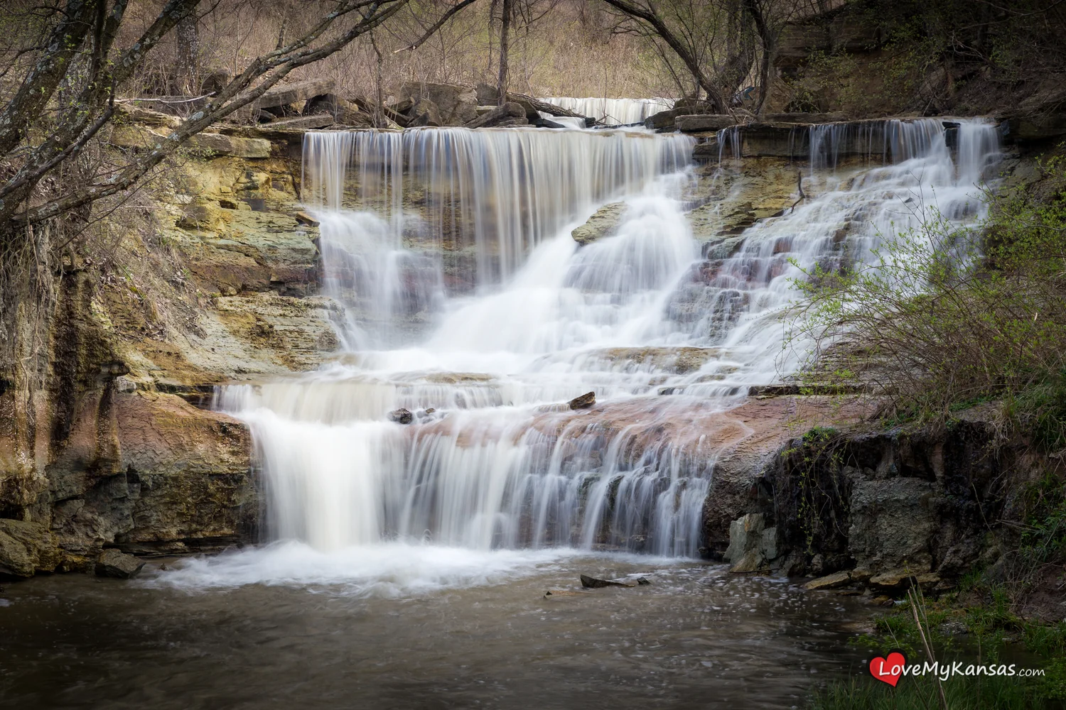 Prather Creek Waterfall at Chase County Lake in Kansas — 34th State ...