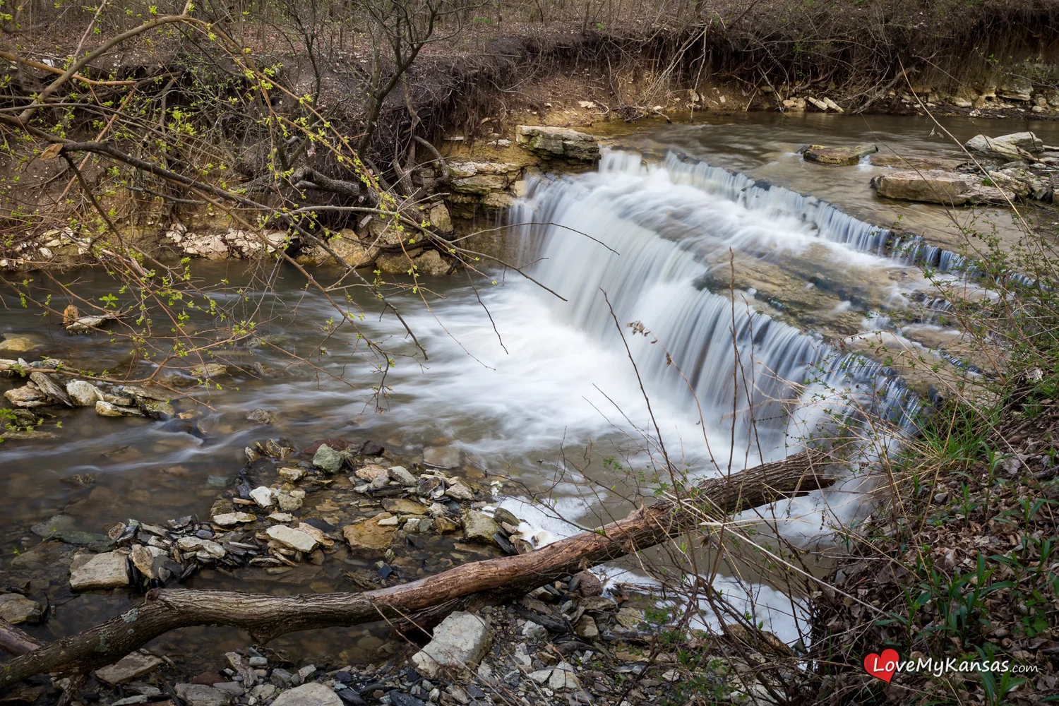 Prather Creek Waterfall at Chase County Lake in Kansas — 34th State ...