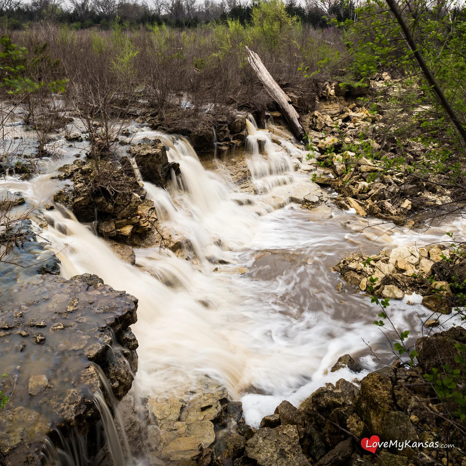 Santa Fe Lake Waterfall in Augusta, Kansas — 34th State Media LLC