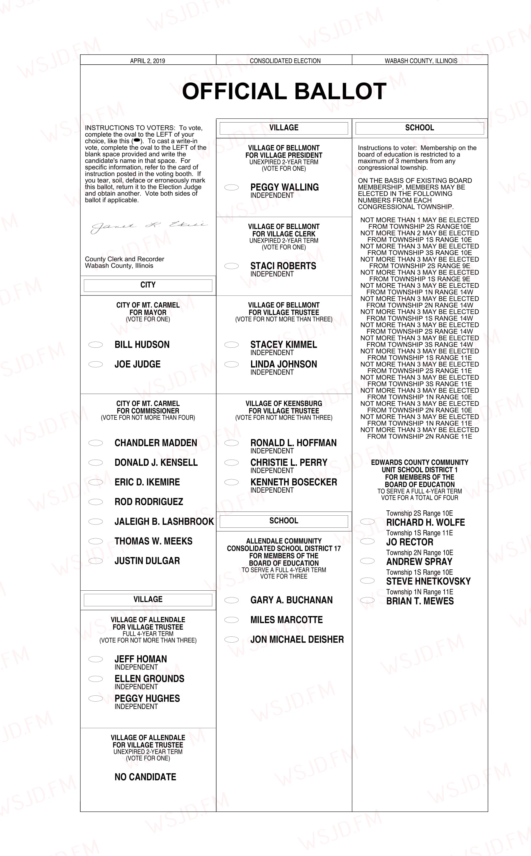 Sample Ballot For April 2nd Consolidated Election Released