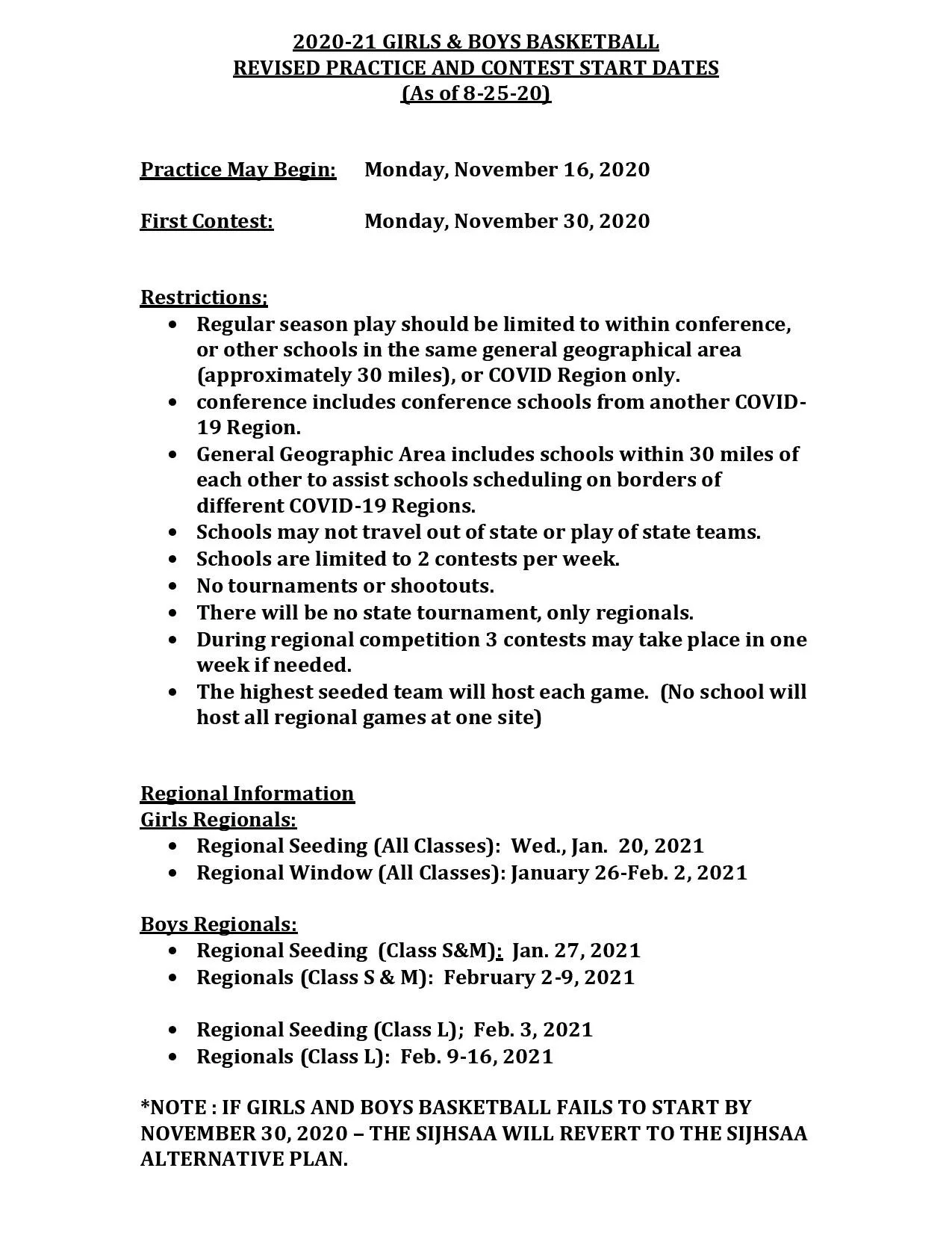 SIJHSAA Releases Info On Boys/Girls Basketball Seasons