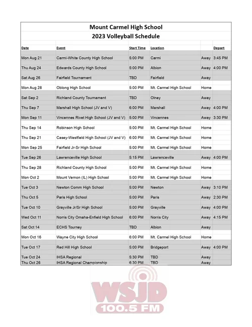 2023 MCHS Volleyball Schedule