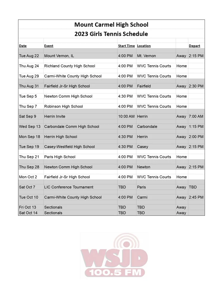 2023 MCHS Girls Tennis Schedule