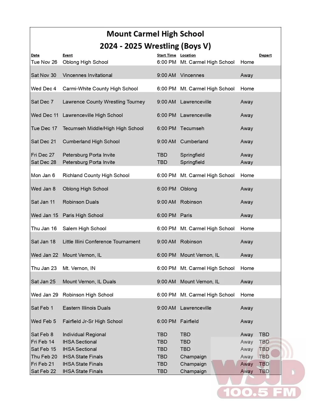 MCHS Wrestling Schedule