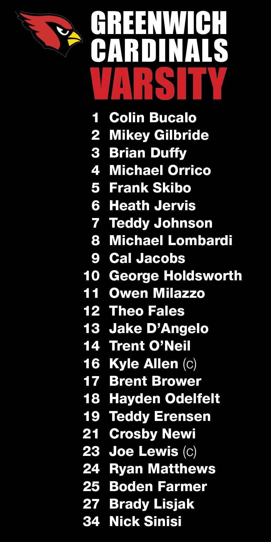 VARSITY ROSTER — GREENWICH CARDINAL HOCKEY