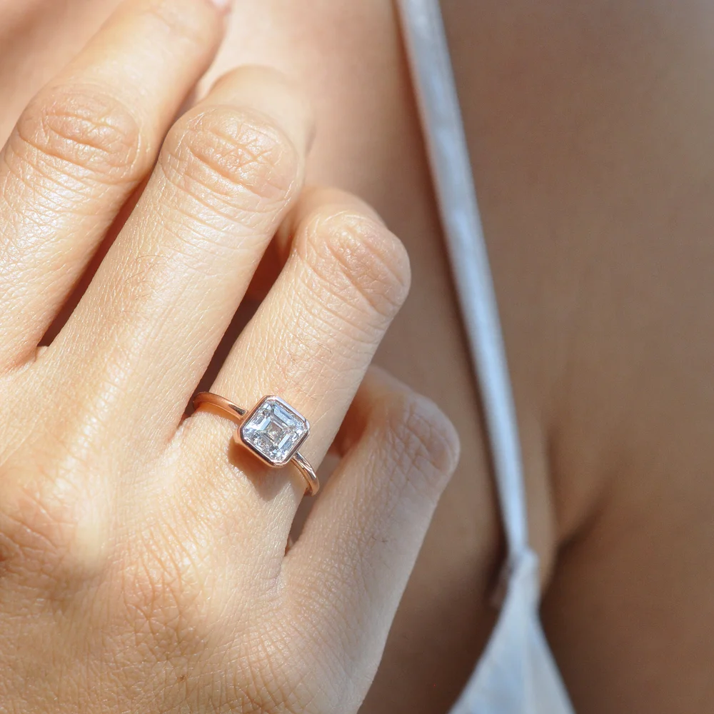Gold Asscher Cut Engagement Rings