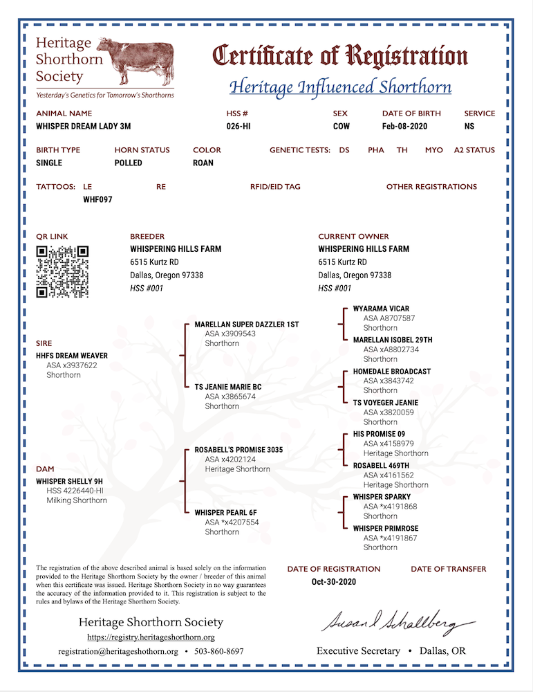Registry General Information — Heritage Shorthorn Society