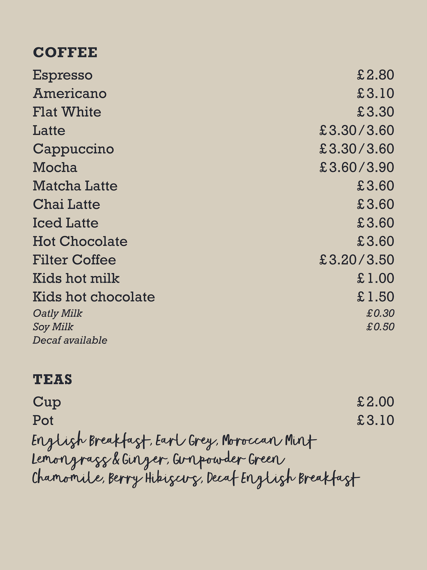Walthamstow Menu — Deeney's