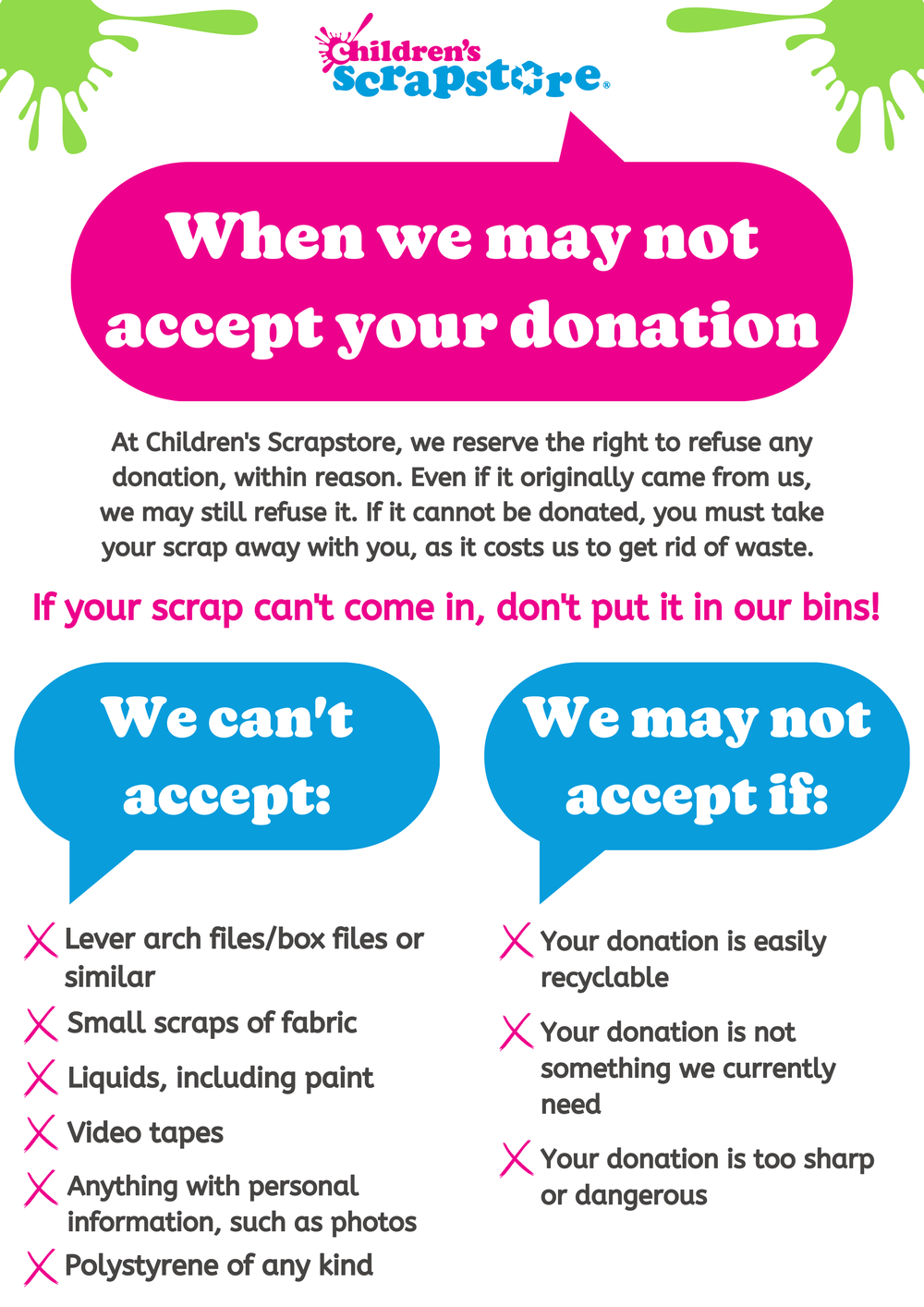 Individual Scrap Donations — Children's Scrapstore