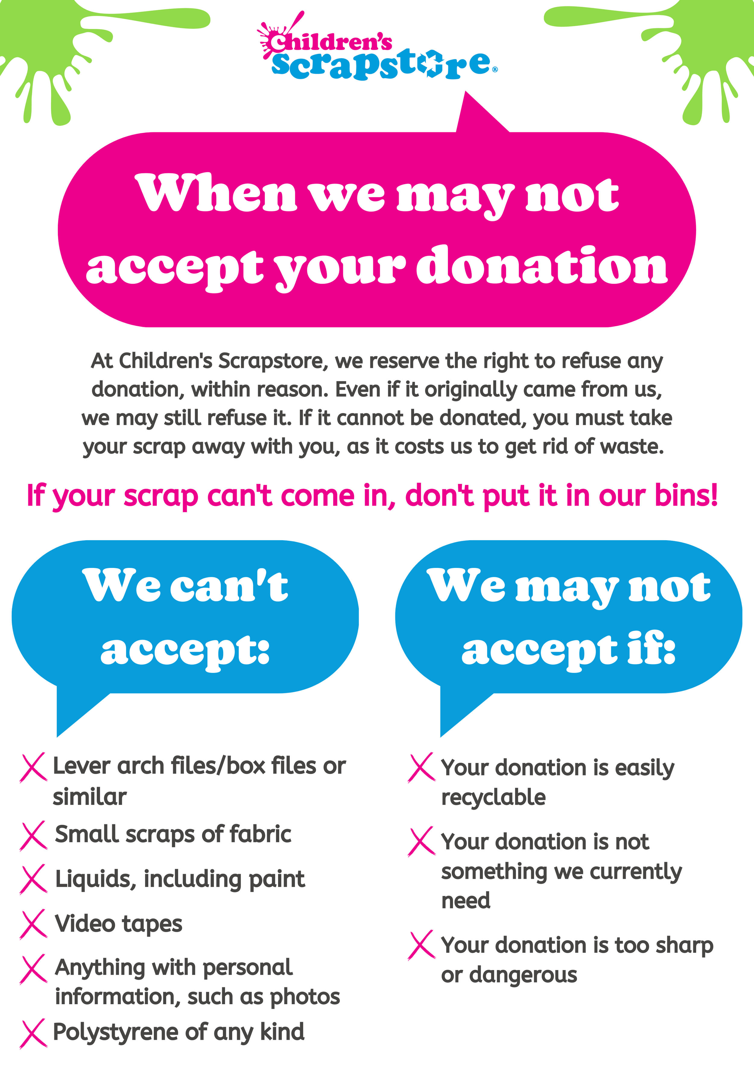 Individual Scrap Donations — Children's Scrapstore