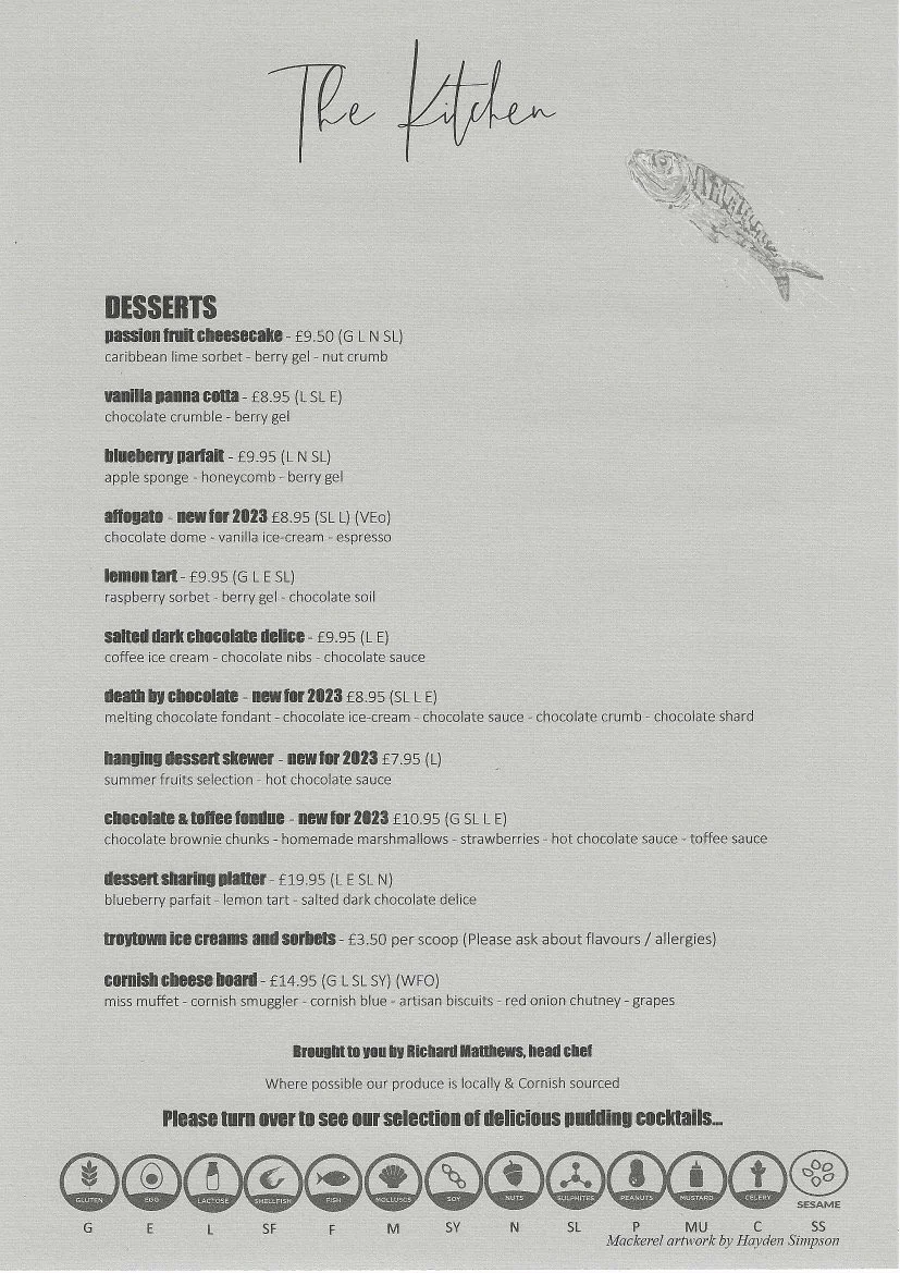 Evening Menu — On the Quay