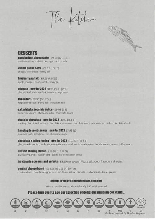 Evening Menu — On the Quay