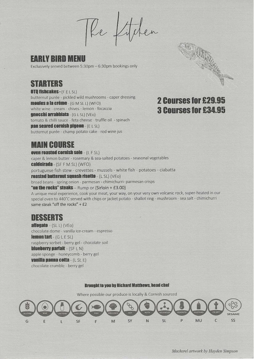 Evening Menu — On the Quay