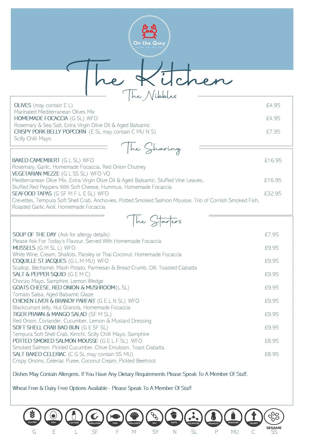 Evening Menu — On the Quay