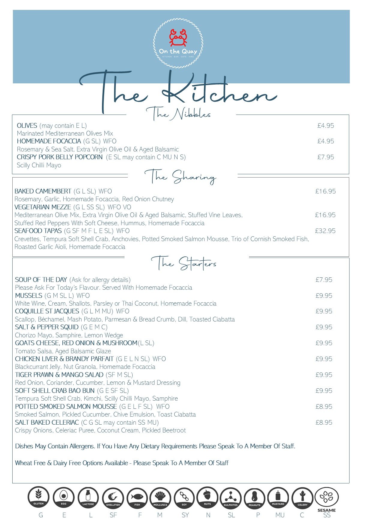 Evening Menu — On the Quay