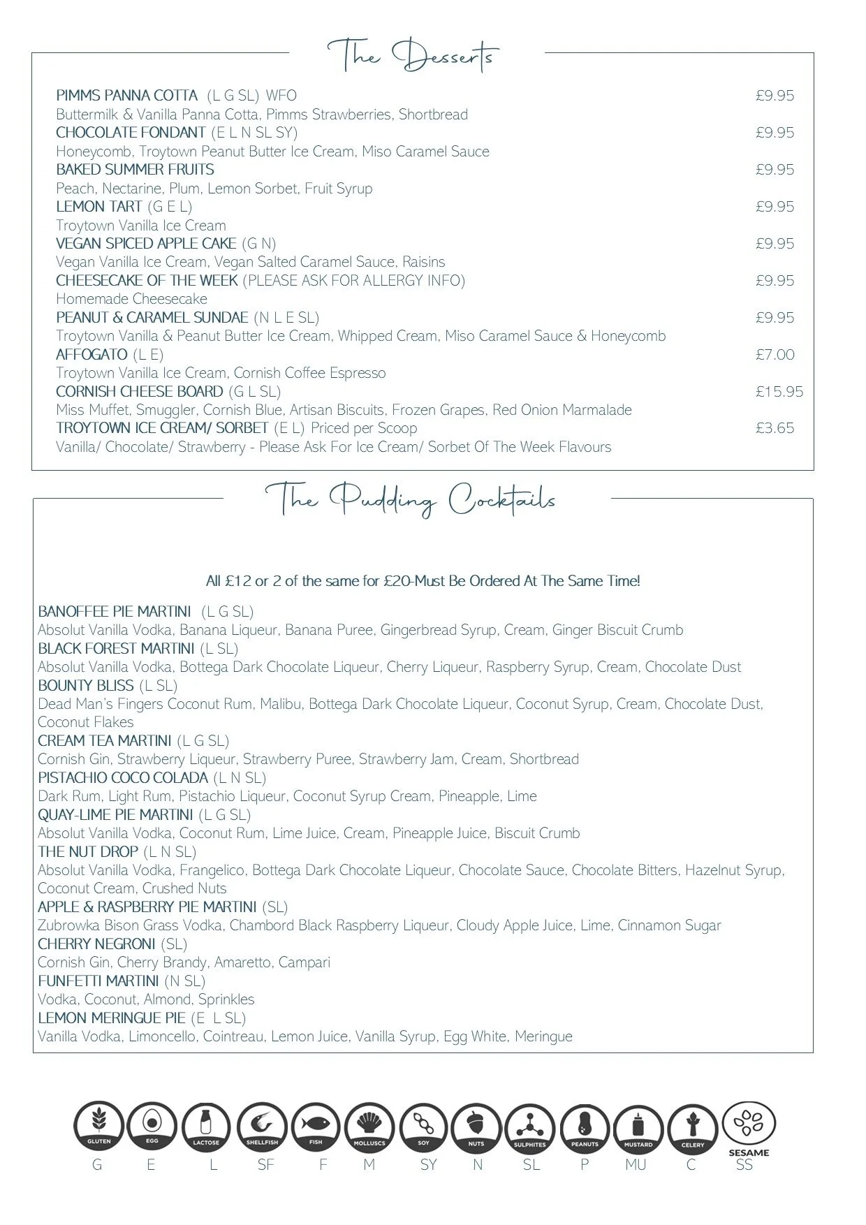 Evening Menu — On the Quay
