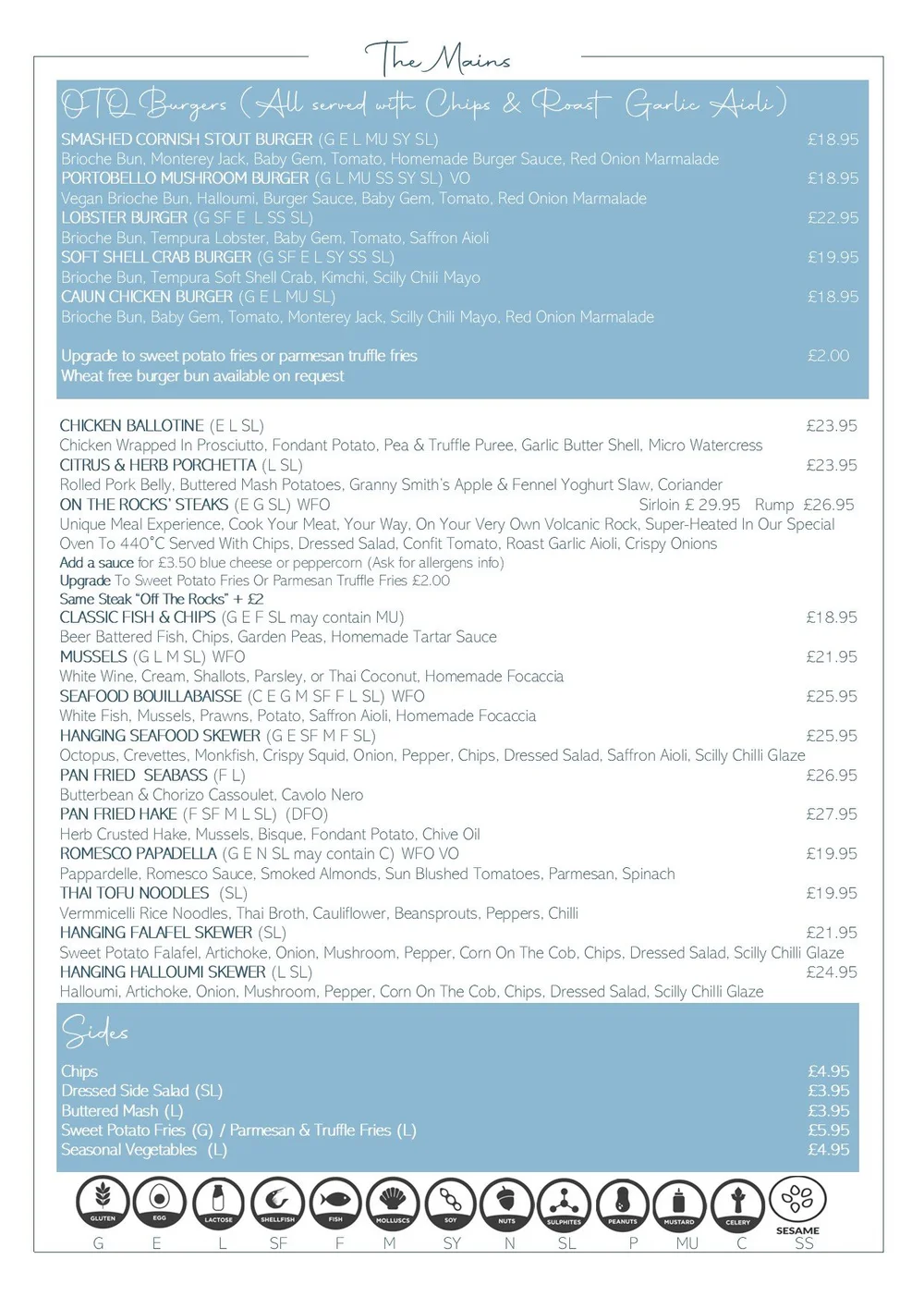 Evening Menu — On the Quay