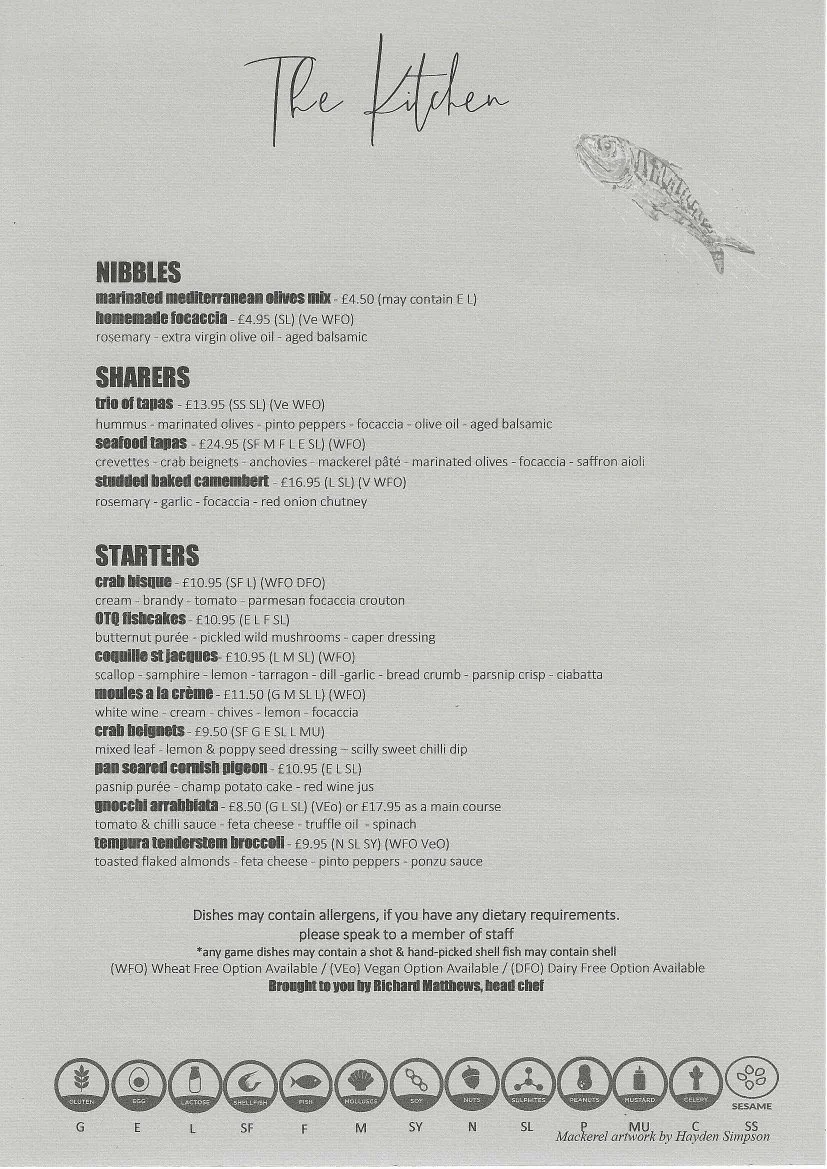 Evening Menu — On the Quay