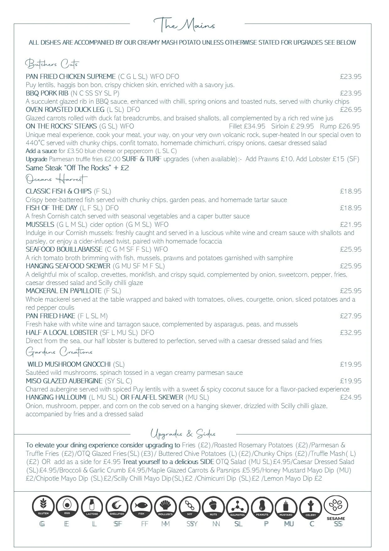 Evening Menu — On the Quay
