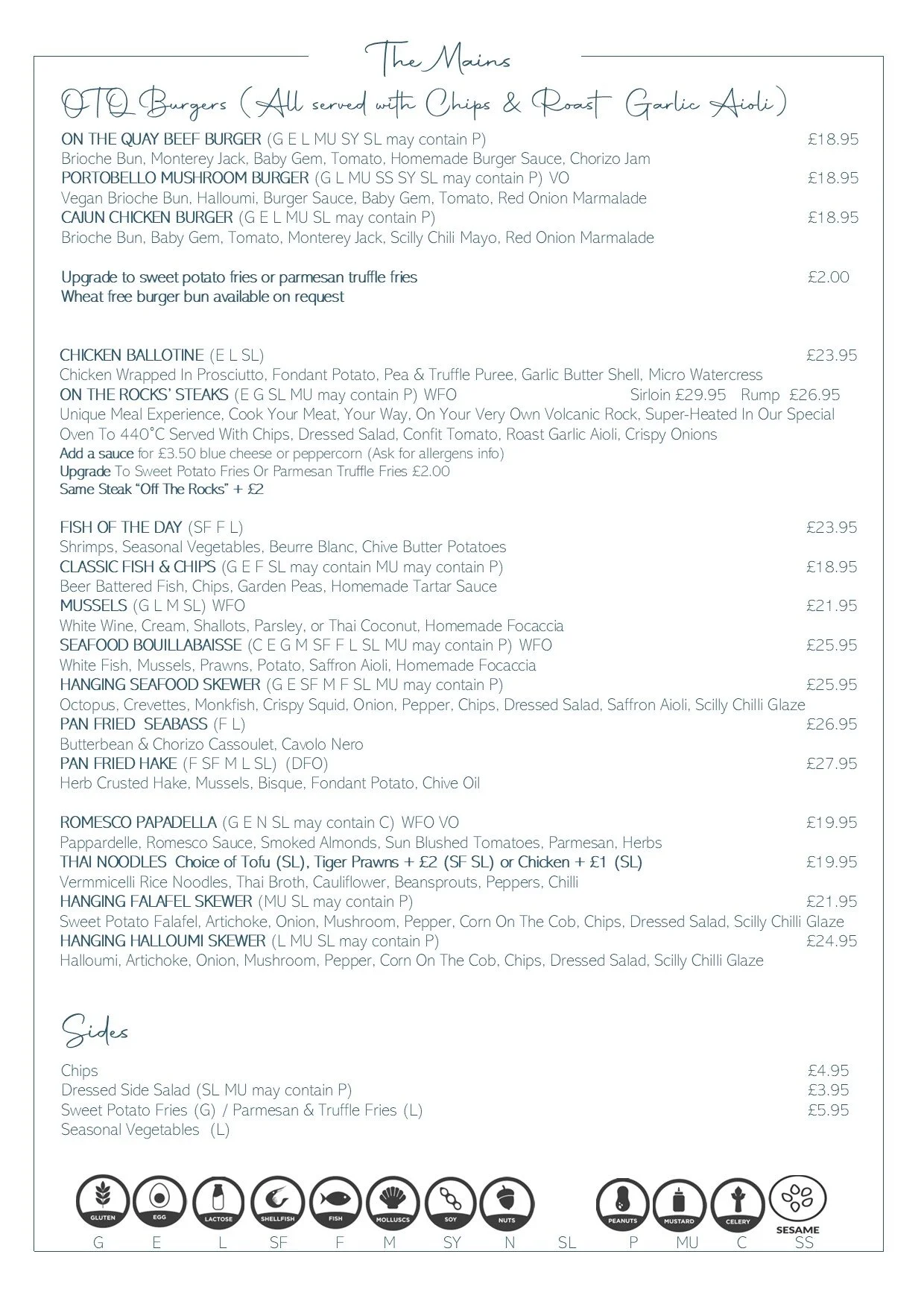 Evening Menu — On the Quay