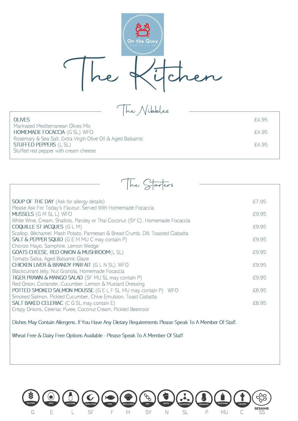 Evening Menu — On the Quay