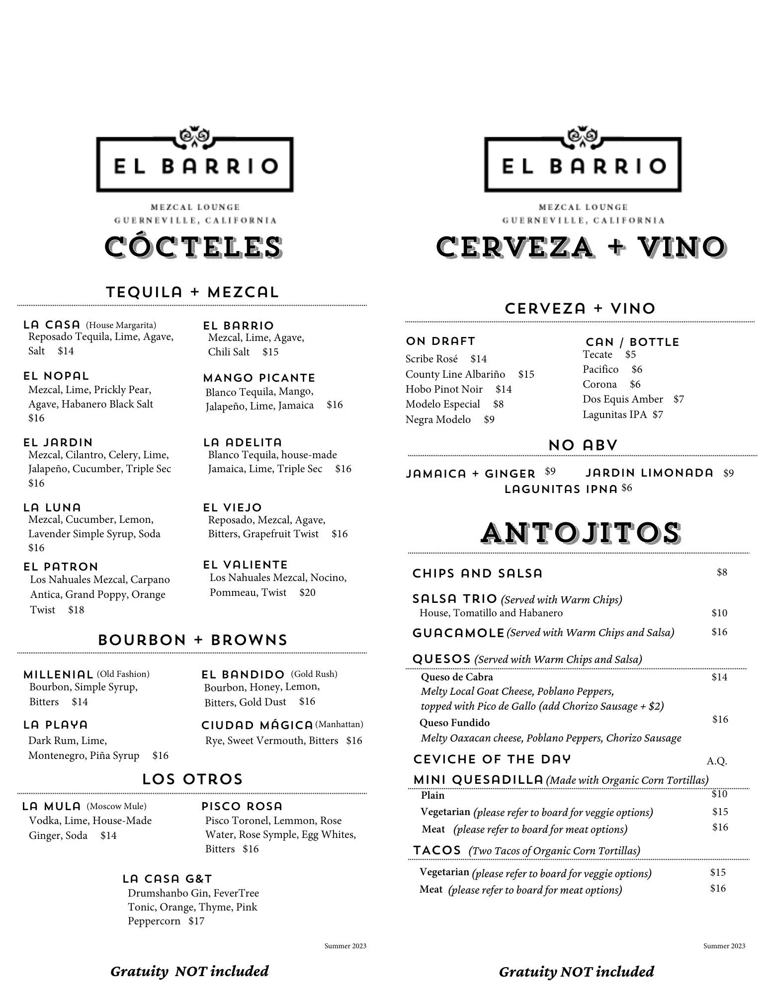 Drink Menu — El Barrio