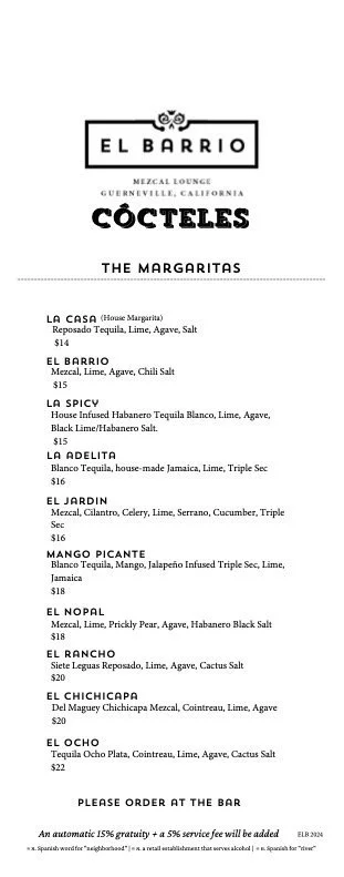 Drink Menu — El Barrio