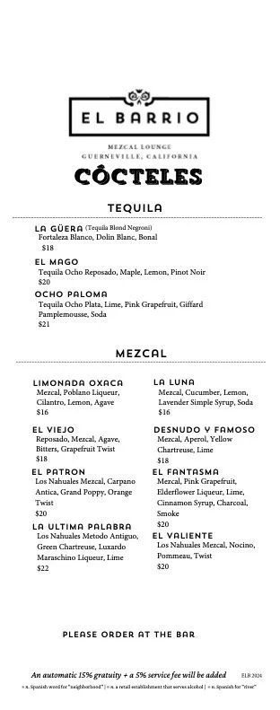 Menu — El Barrio