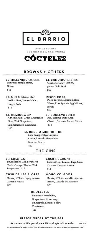 Menu — El Barrio