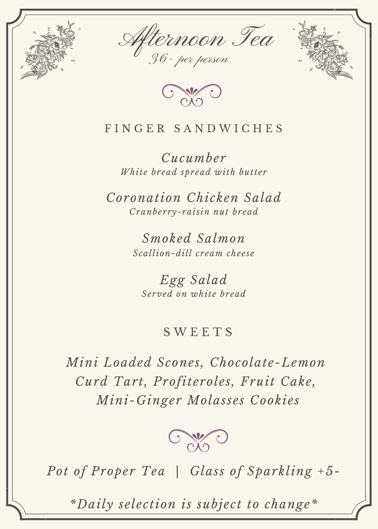 High Tea Menu