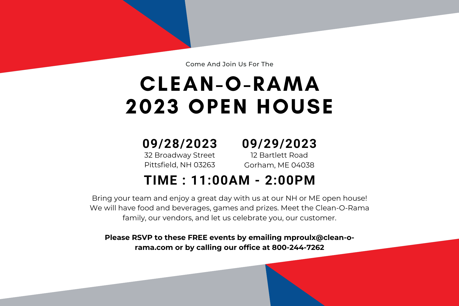 Events Schedule — Clean-O-Rama