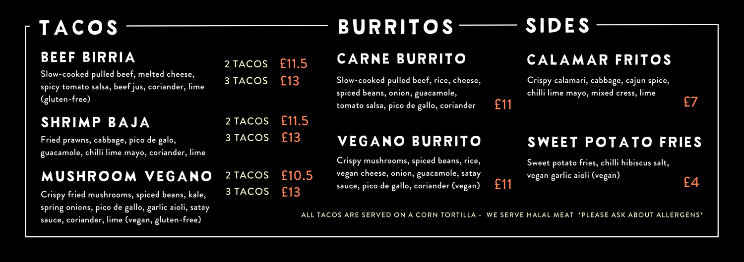 SPITALFIELDS MENU — DOS MAS TACOS