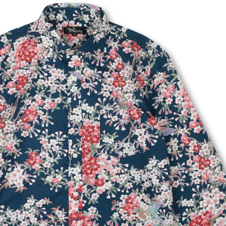 CAMELLIA | Men's long sleeve shirt - Japanese Kimono Aloha Shirts ...