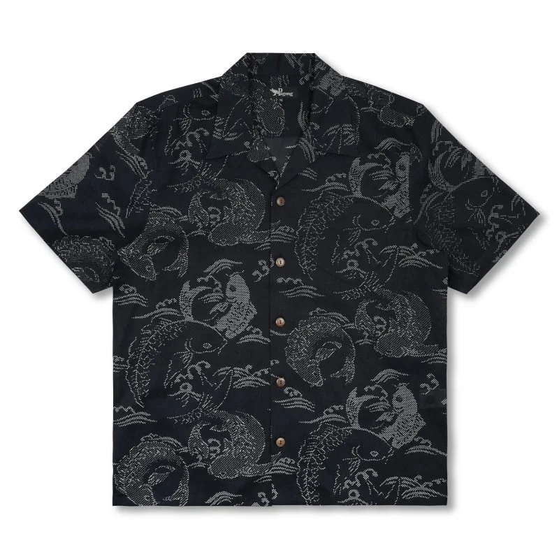 KIKKA TO RYU "Dragon and Chrysanthemums" Cotton Aloha Shirt - Japanese ...
